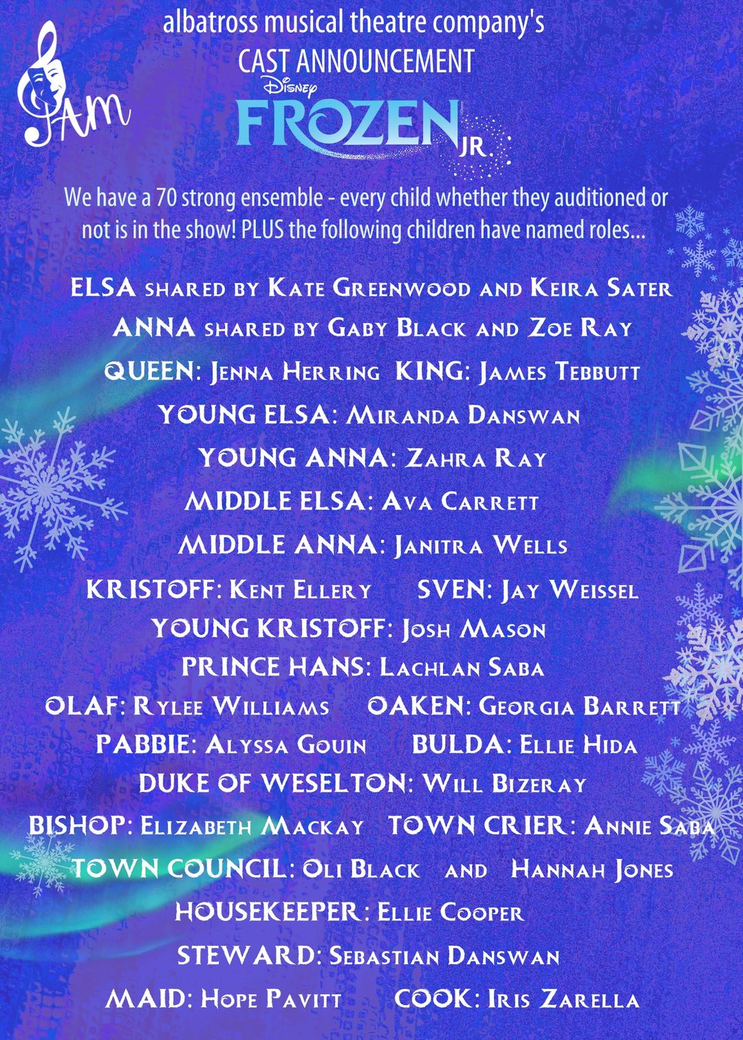 Frozen Jr Cast Announcement (JAM) – Albatross Musical Theatre Company